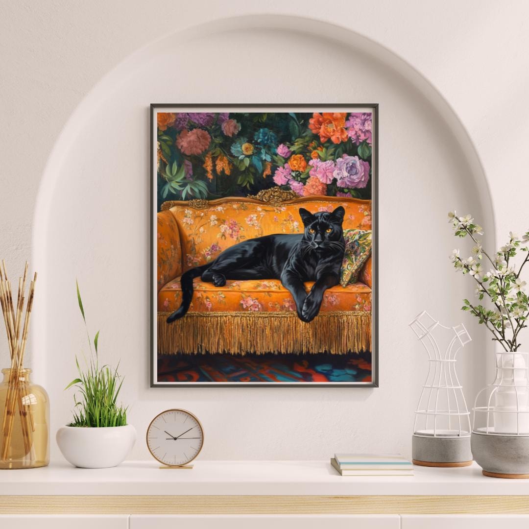 Black Panther Maximalist Oil Painting, Big Cat Poster, Kitsch Wild ...