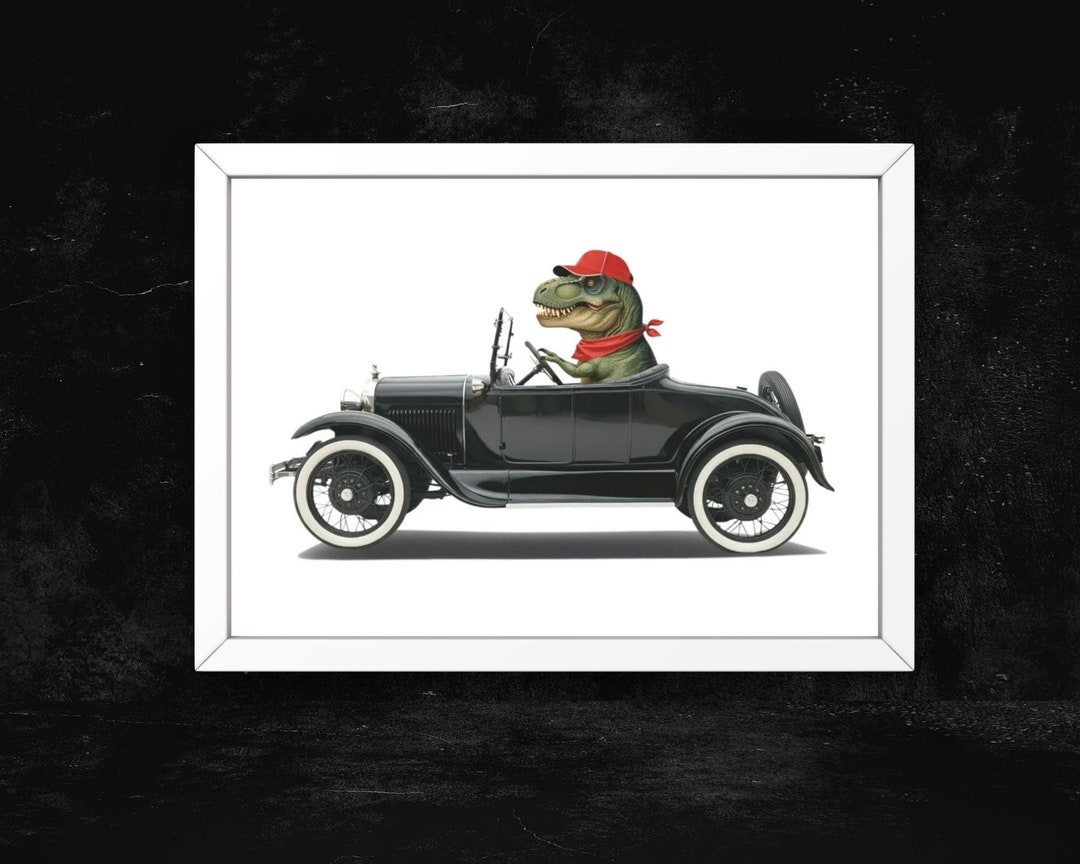 Dinosaur T-rex Driving Model T Car Wall Art, Tyrannosaurus Rex Poster ...
