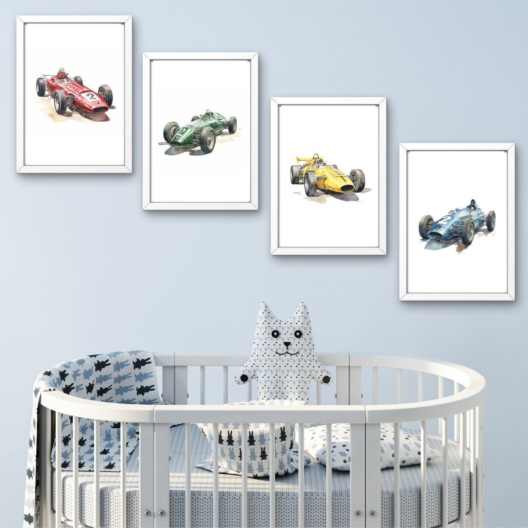 Race Car Nursery Prints | Set of 4 | Digital Print | Race Car Nursery ...