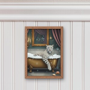 White Leopard in Bathtub Printable Wall Art Big Cat Taking a Bubble ...