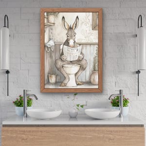 Donkey in Toilet Bathroom Wall Art Mule Reading Newspaper Printable ...