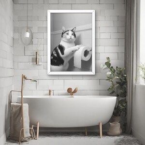 Calico Bathroom Wall Art, Cat Lovers Gift, Playing With Toilet Paper ...