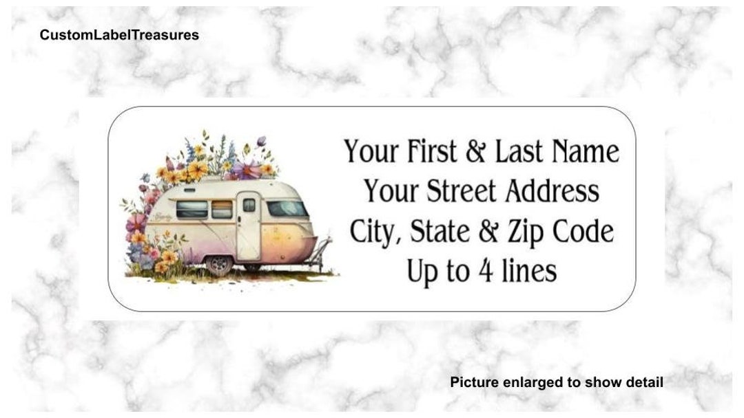 Set of 150 Retro Vintage Camper With Flowers Camping Return Mailing ...