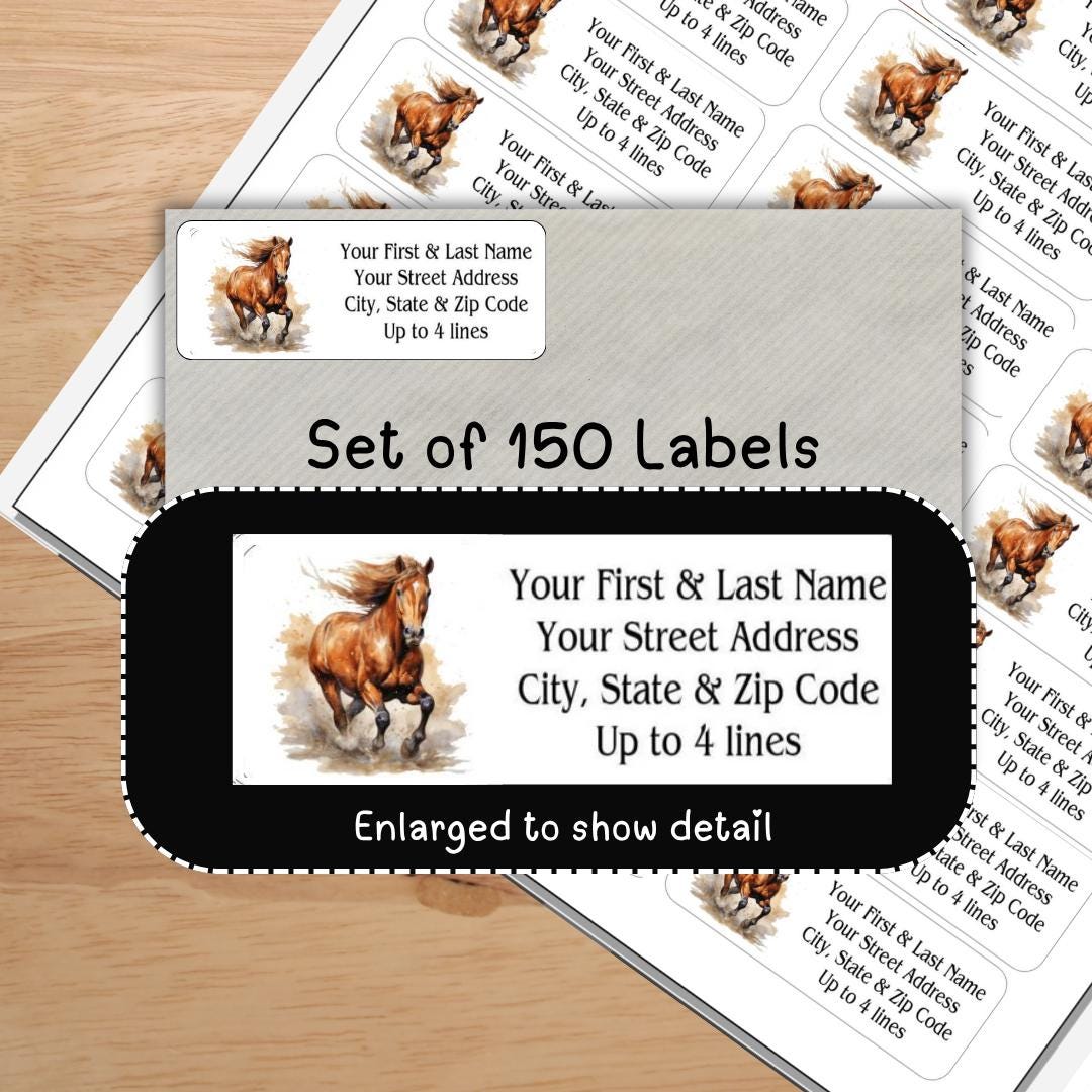 Horse Address Labels, Running Stallion Return Mailing Stickers ...