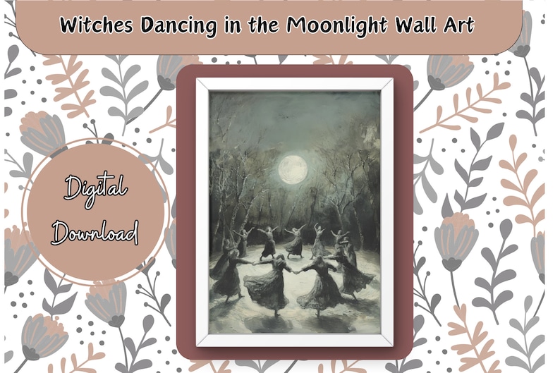 Vintage Witch Art Circle of Witches Dancing by Moonlight Printable for ...