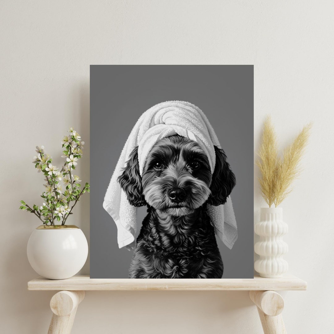 Bathroom Spa Art, Schnoodle Dog Décor Wall Art, Poodle Schnauzer Print ...