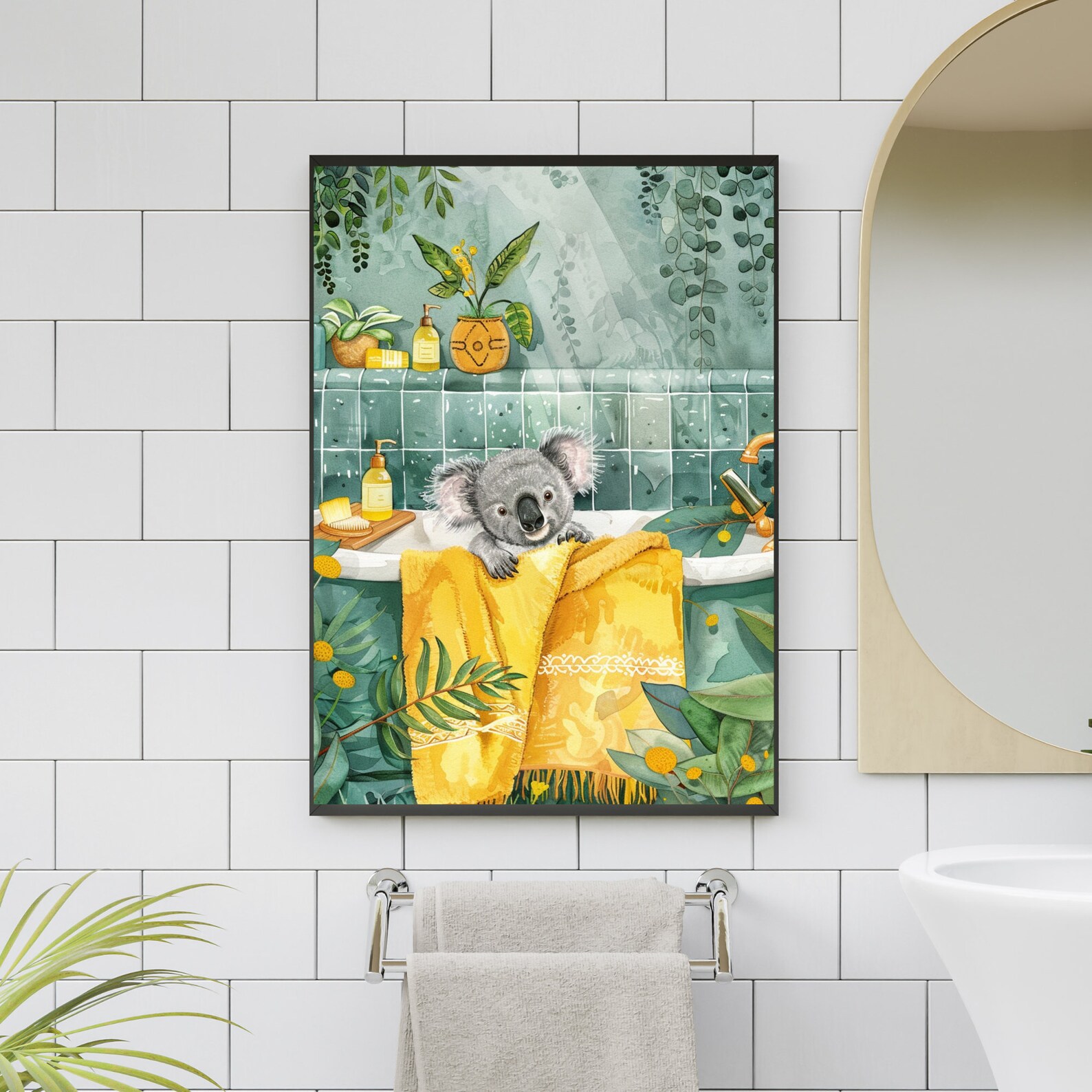 Koala Bear in Bathtub Bathroom Wall Art, Koala Taking a Bath in Tub ...