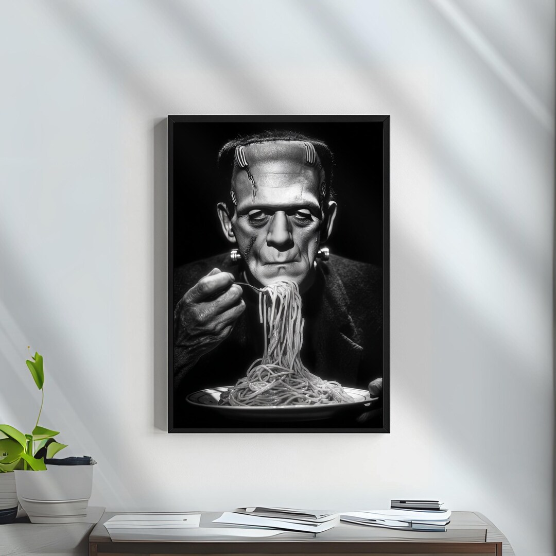Frankenstein Pasta Kitchen Wall Art, Halloween Horror Print, Spaghetti ...