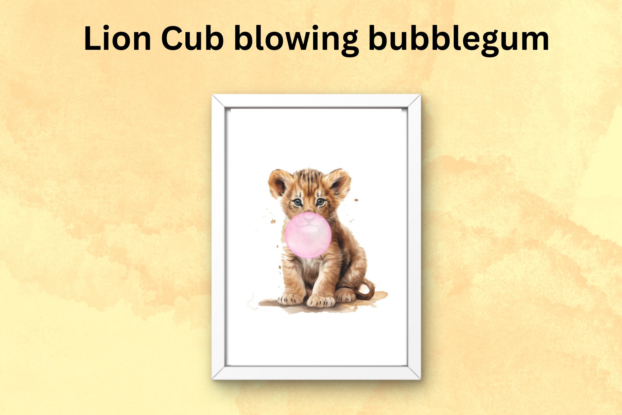 Blowing Bubble Gum Baby Lion Cub Whimsical Wall Art Nursery - Etsy