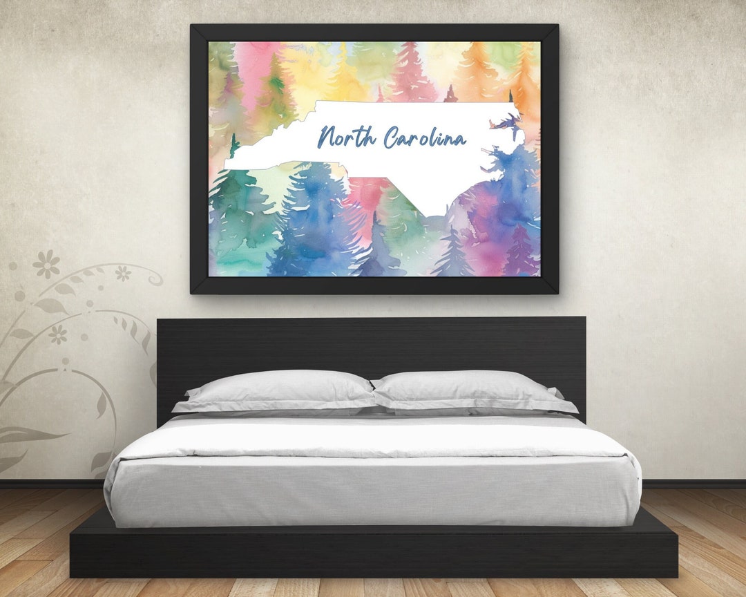 North Carolina State Wall Art Print - Trees NC State Map Silhouette ...