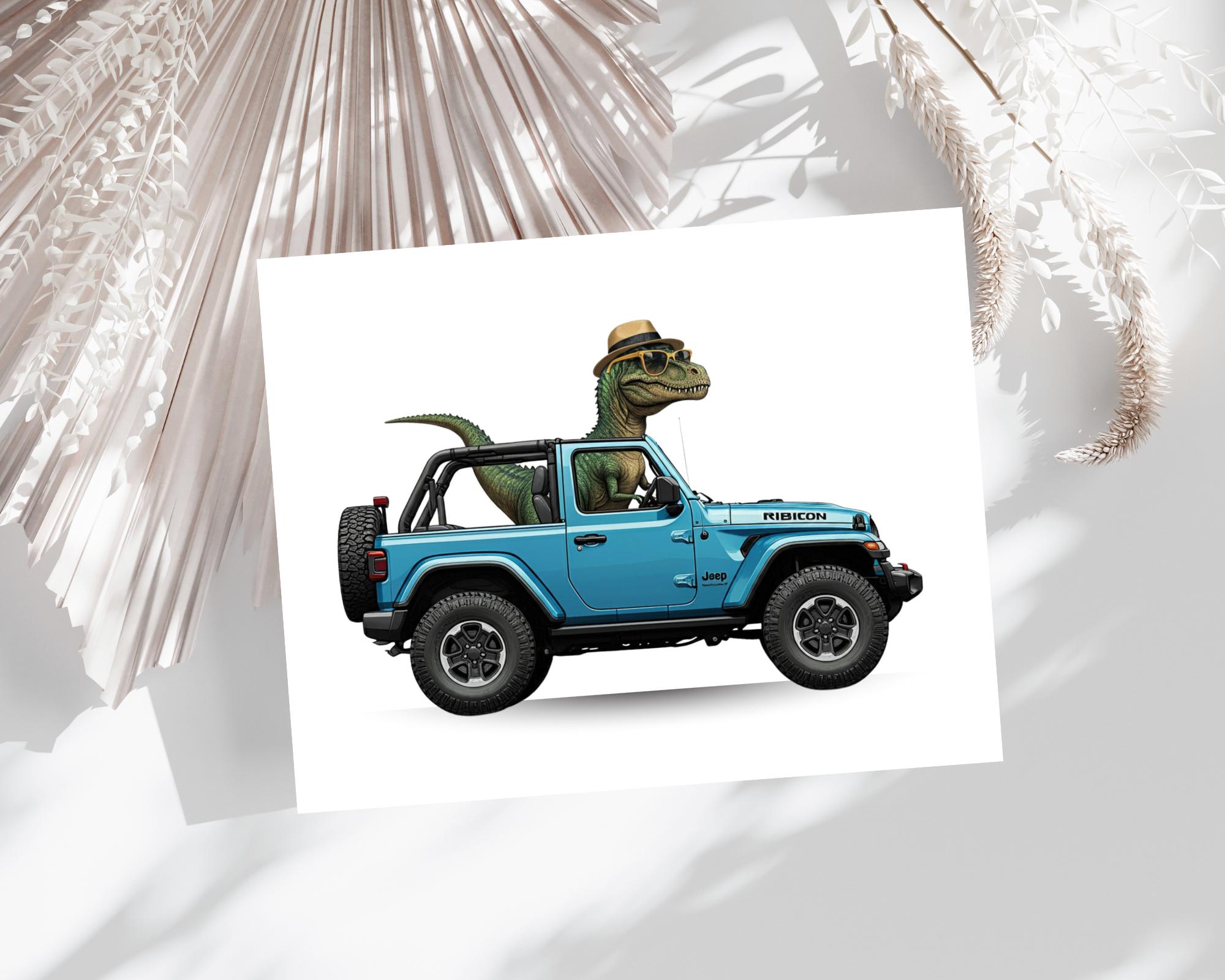 Dino T-rex Driving Jeep Wall Art, Printable Download, Boys Room ...
