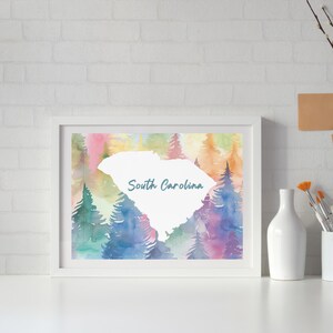 South Carolina State Wall Art Print Trees SC State Map Silhouette Decor ...