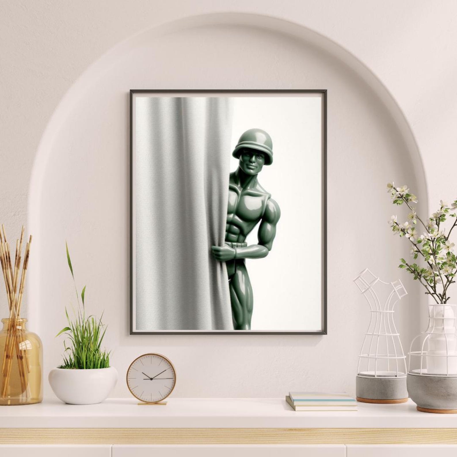 Green Army Men Bathroom Wall Art, Soldier Peeking Out of Shower Curtain ...