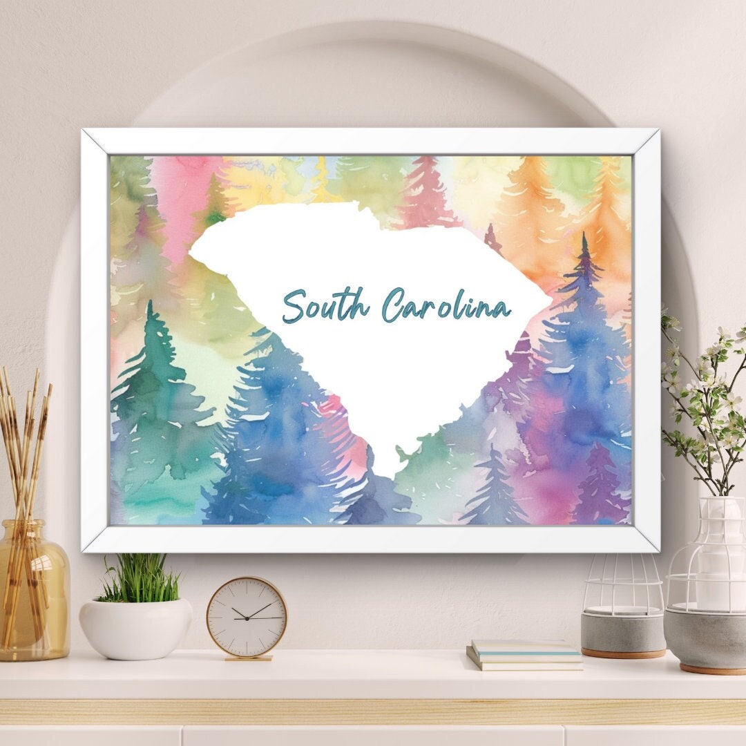 South Carolina State Wall Art Print - Trees SC Map Silhouette Decor ...
