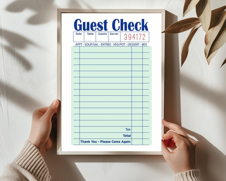 Blank Guest Check Art Print, Trendy, Guest Check Decor, Digital Art ...