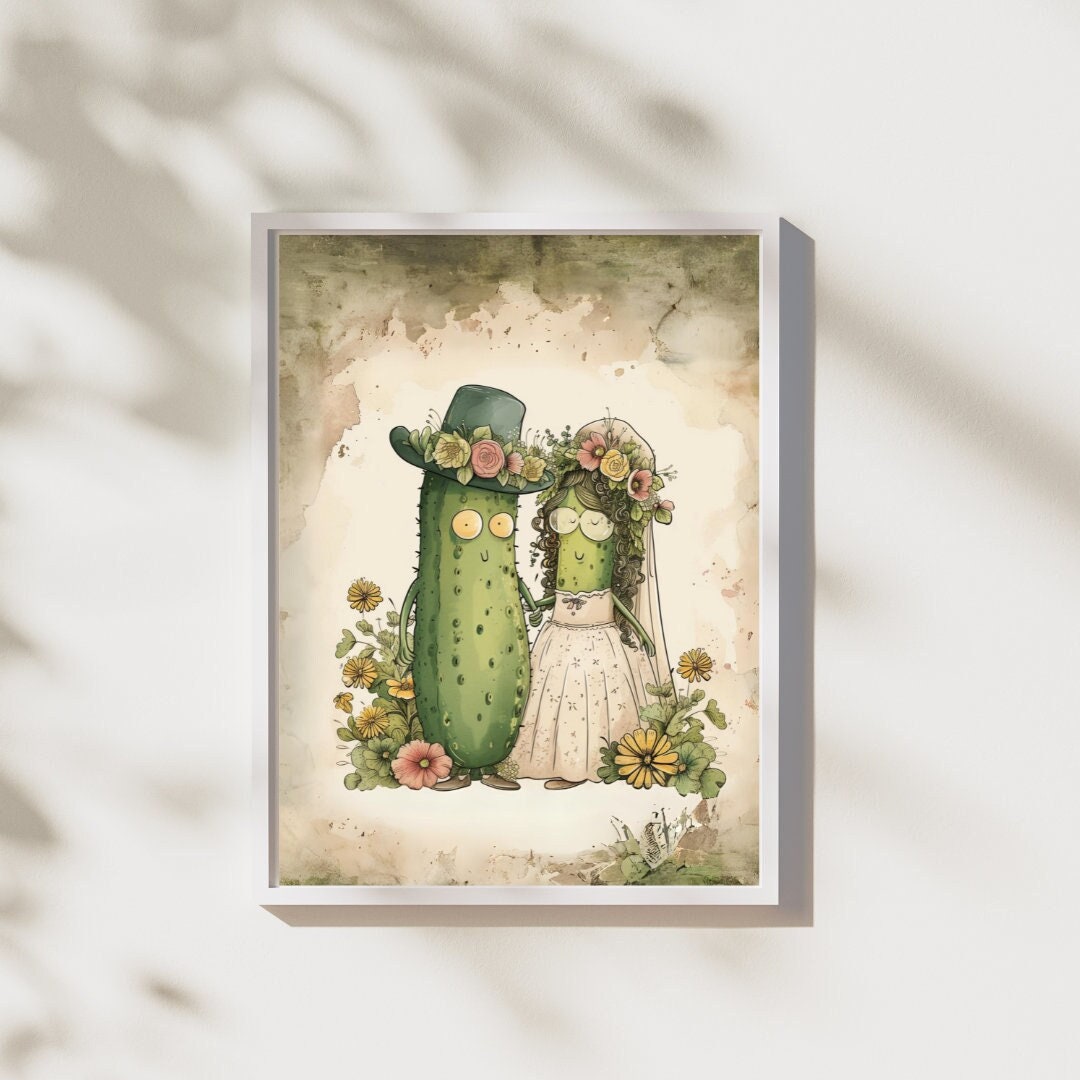 Pickle Wedding Wall Art, Printable Kitchen Décor, Funny Pickles Getting Married Print Décor ...