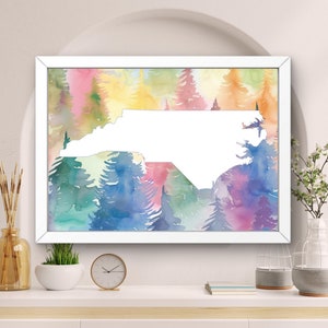 North Carolina State Wall Art Print - Trees NC State Map Silhouette ...