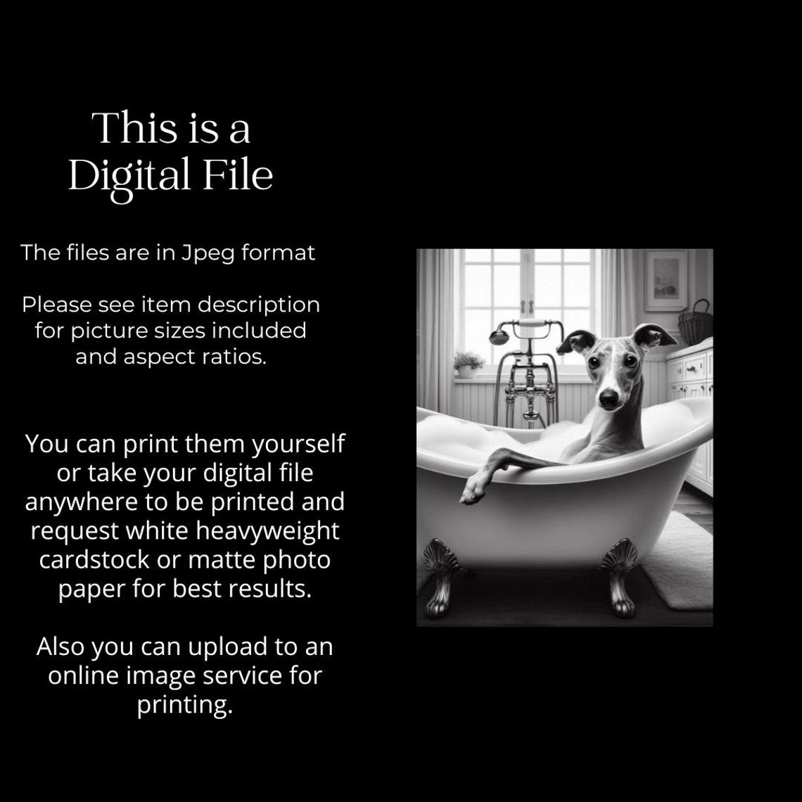 Whippet Dog in Tub Printable Wall Art | Dog Taking a Bubble Bath in ...