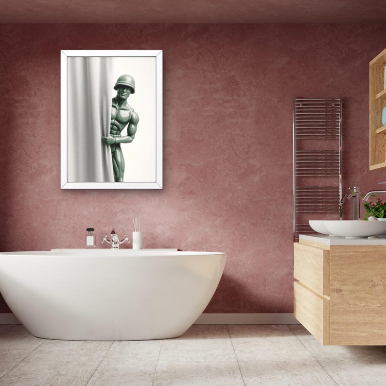 Green Army Men Bathroom Wall Art, Soldier Peeking Out of Shower Curtain ...