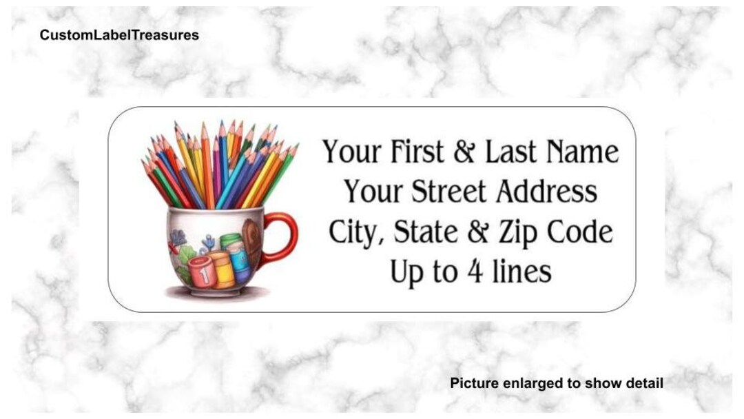 Mailing Labels Personalized Address Labels Colored Pencils Mug Drawing ...