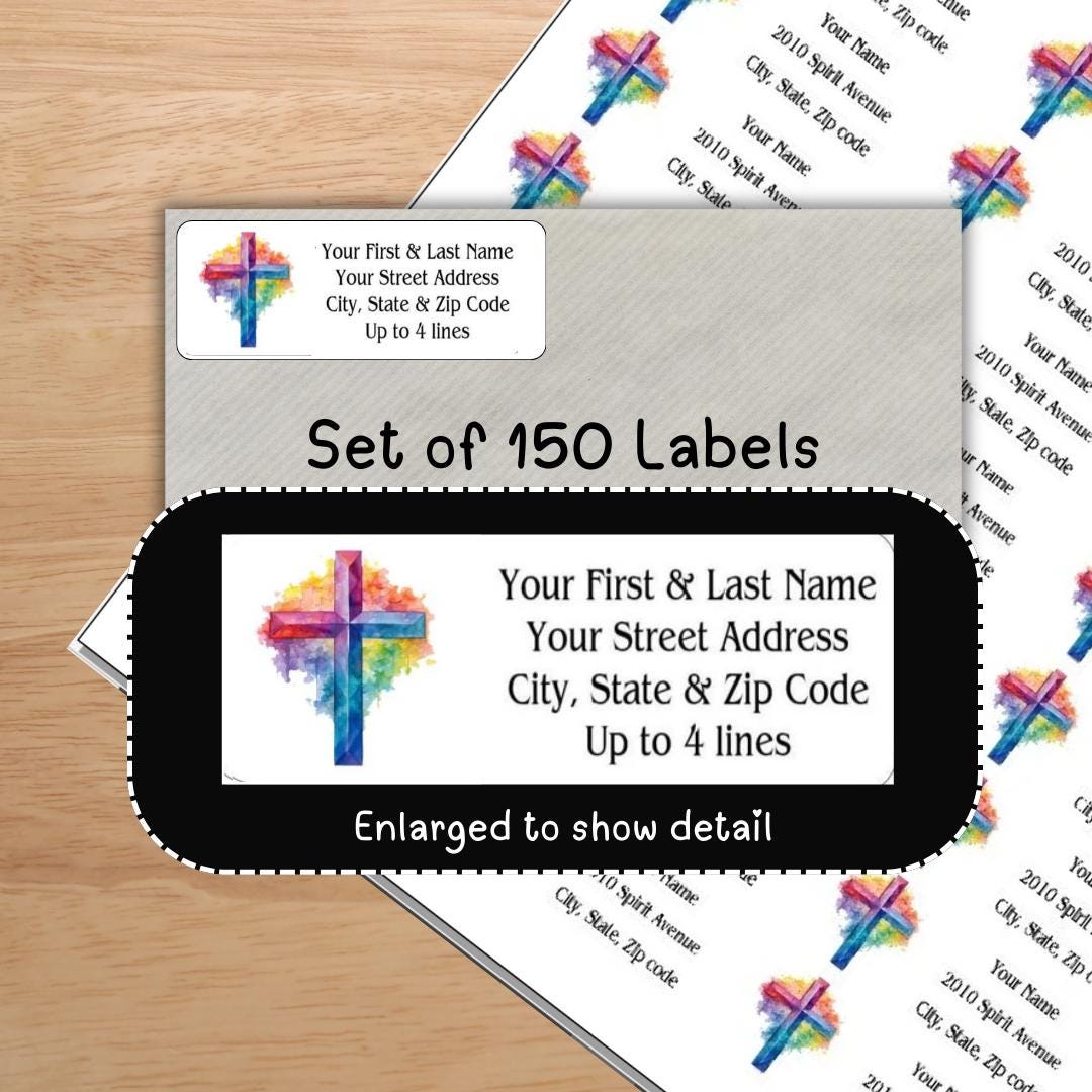 Prismatic Cross Address Labels, Religious Colorful Return Mailing ...