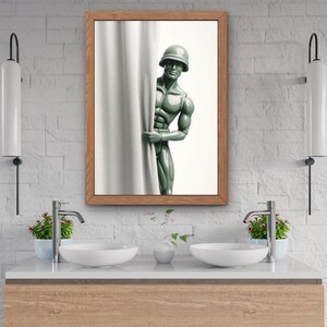 Green Army Men Bathroom Wall Art Soldier Peeking Out of Shower Curtain ...