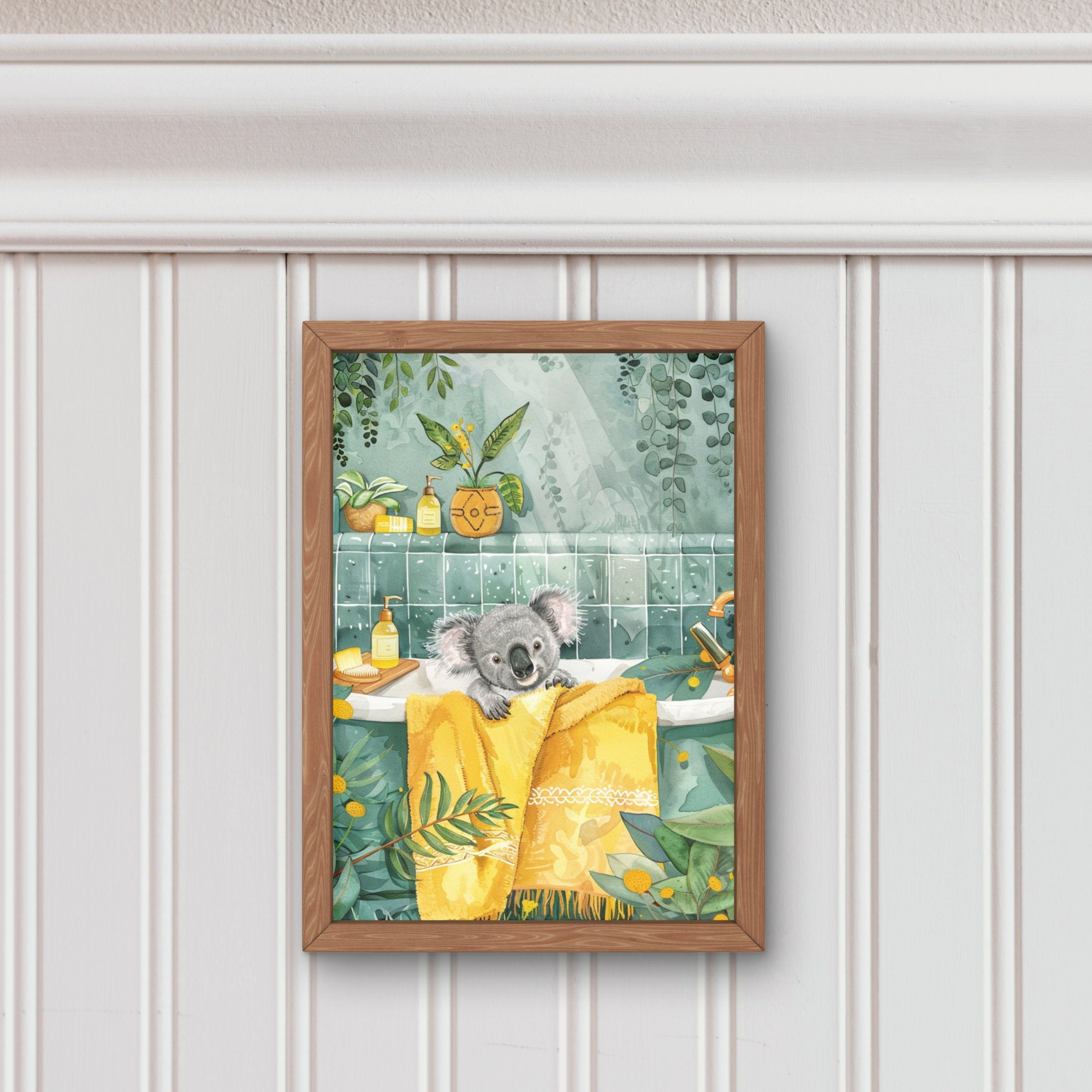 Koala Bear in Bathtub Bathroom Wall Art, Koala Taking a Bath in Tub ...