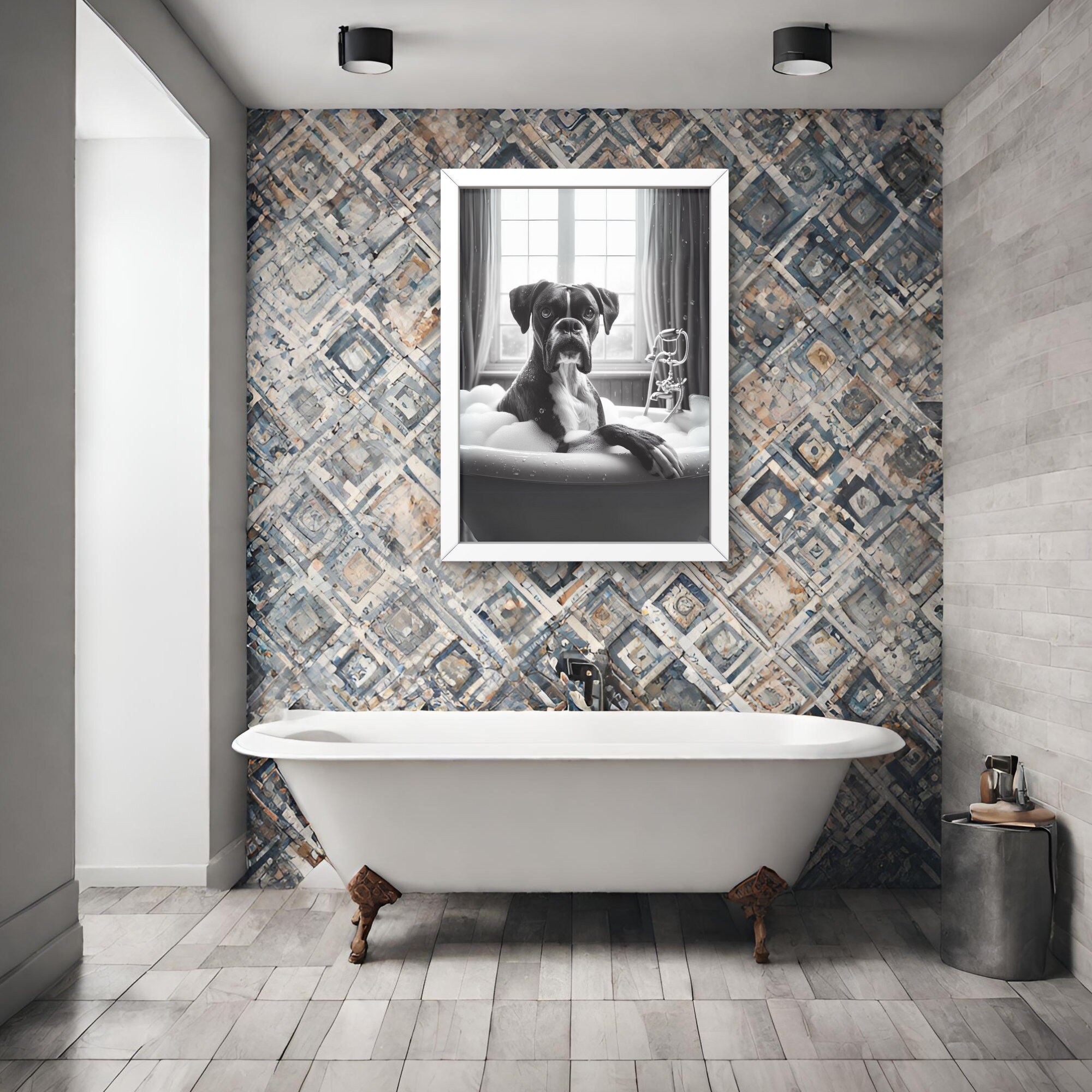 Boxer Dog in Tub Printable Wall Art | Boxer Taking a Bath in Tub Photo ...