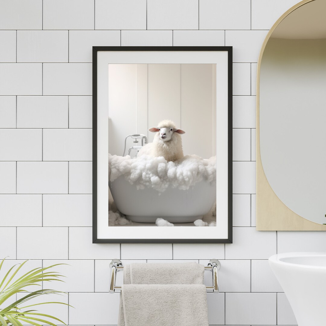 Sheep in Tub Bathroom Wall Art Farmhouse Sheep in Bathtub Decor Sheep ...