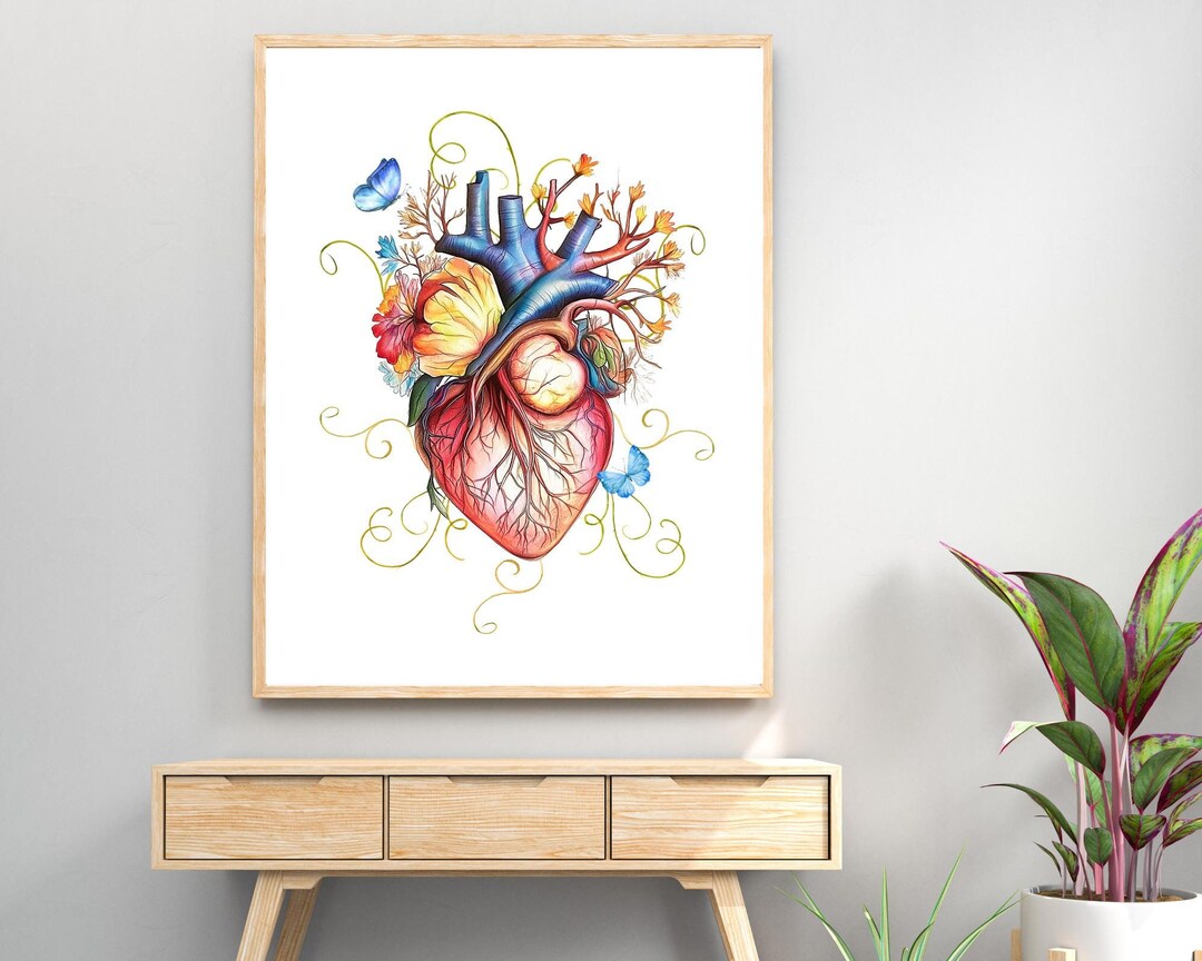 Anatomical Colorful Heart Art Print, Floral Heart Poster Anatomy ...