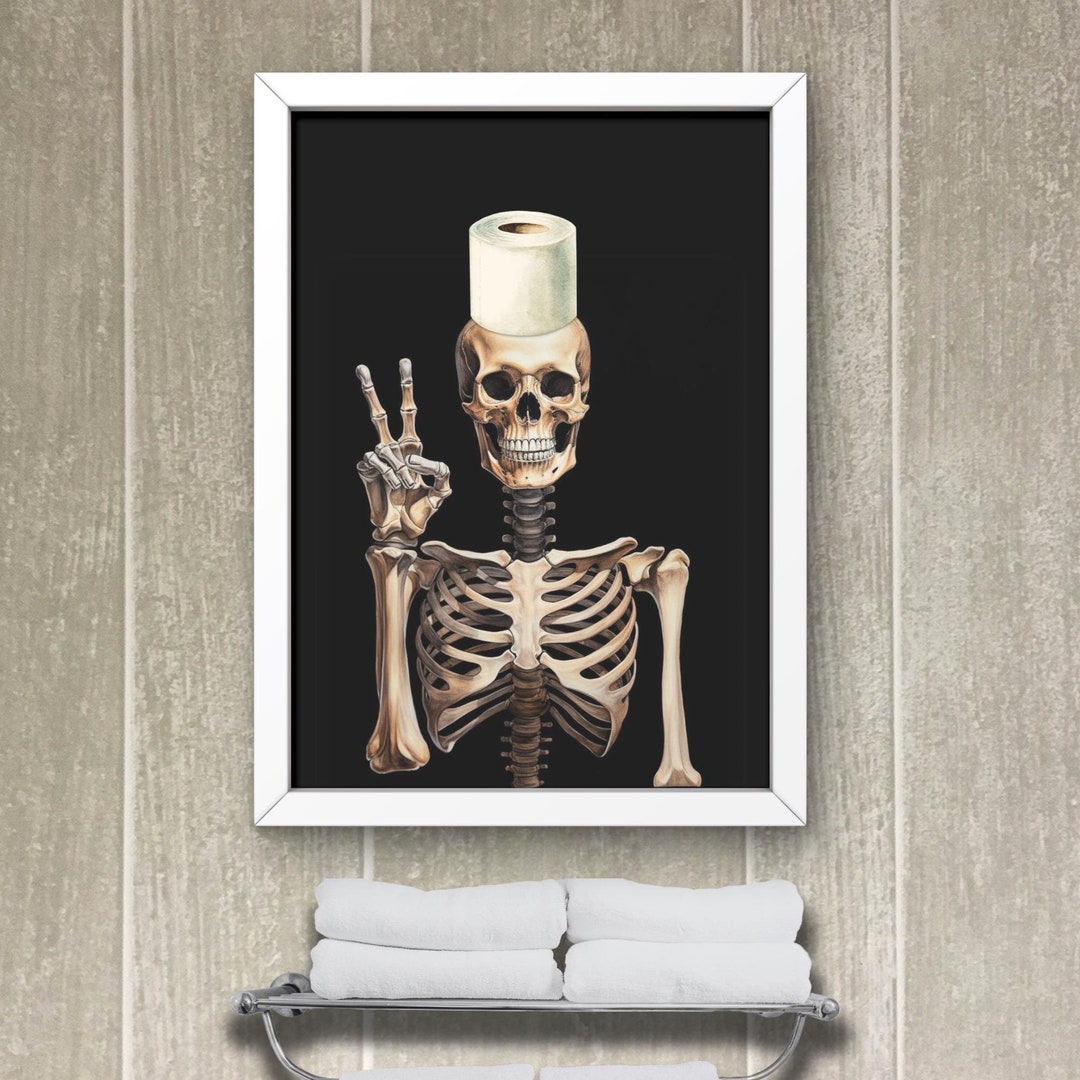 Skeleton Bathroom Wall Art, Skeleton With Toilet Paper on Head Decor ...