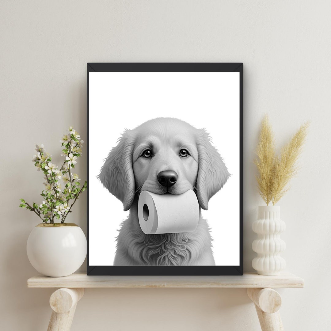 Golden Doodle Dog, Bathroom Wall Art: Toilet Paper Dog Print, Bathroom ...
