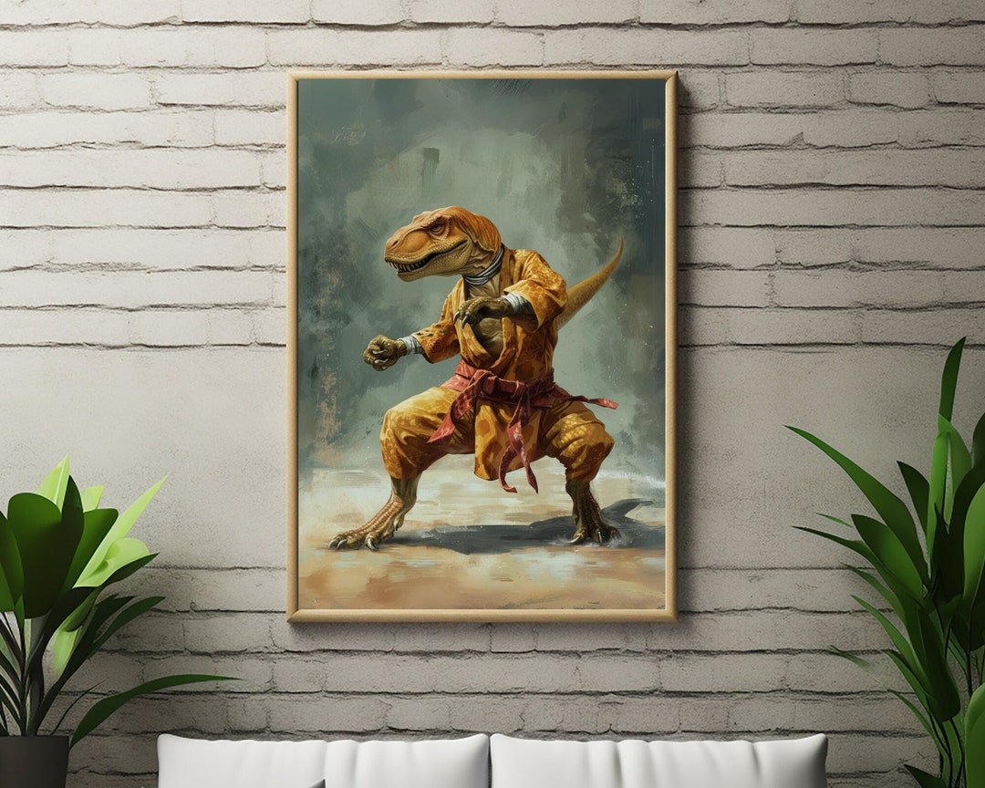 Karate Wall Art T-rex Dinosaur Wearing a Gi Decor Martial Arts Print ...