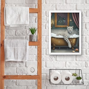 White Leopard in Bathtub Printable Wall Art Big Cat Taking a Bubble ...