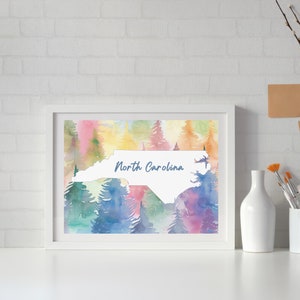 North Carolina State Wall Art Print - Trees NC State Map Silhouette ...