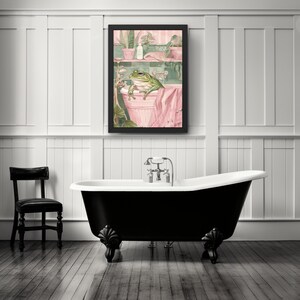 Frog in Bathtub Printable Wall Art | Frog Taking a Bath in Tub | Toad ...