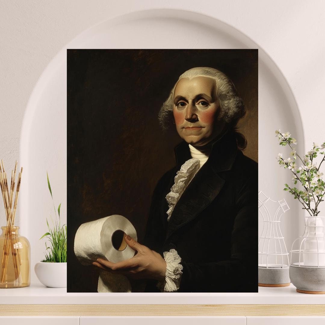 George Washington Bathroom Wall Art, President Holding Toilet Paper ...