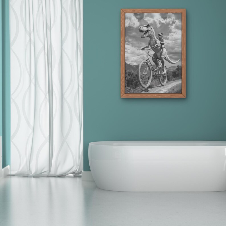 T-rex Dinosaurs Riding Bike Printable Wall Art, Biking Nursery Decor ...