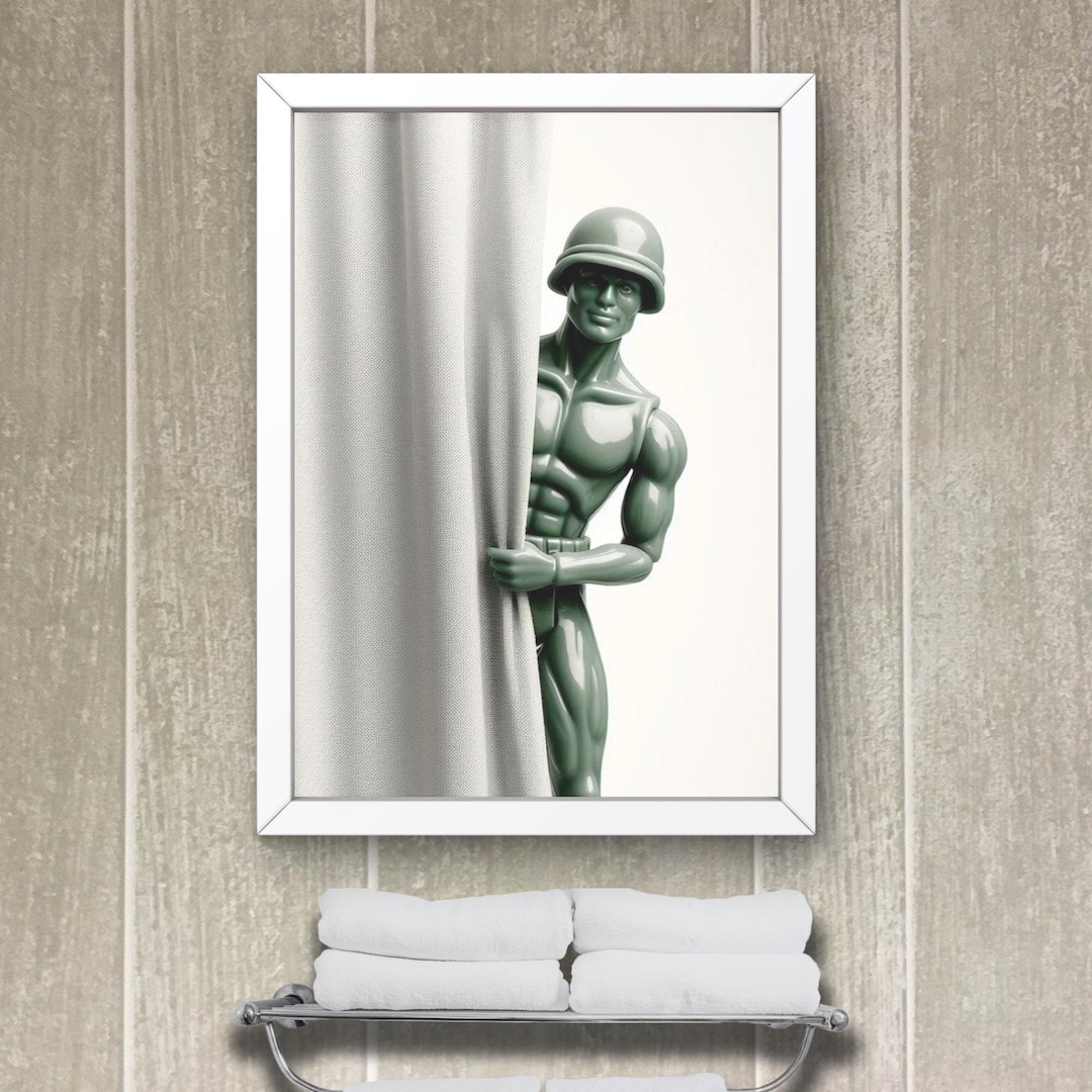 Green Army Men Bathroom Wall Art, Soldier Peeking Out of Shower Curtain ...