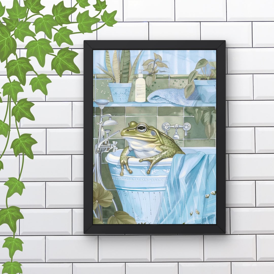 Frog in Bathtub Printable Wall Art Frog Taking a Bath in Tub Toad ...
