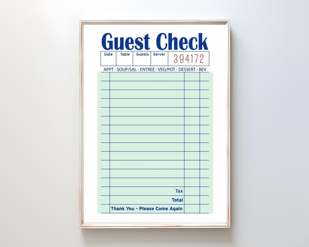 Blank Guest Check Art Print, Trendy Wall Art, Guest Check Decor, Digital Art, Guest Check Wall ...