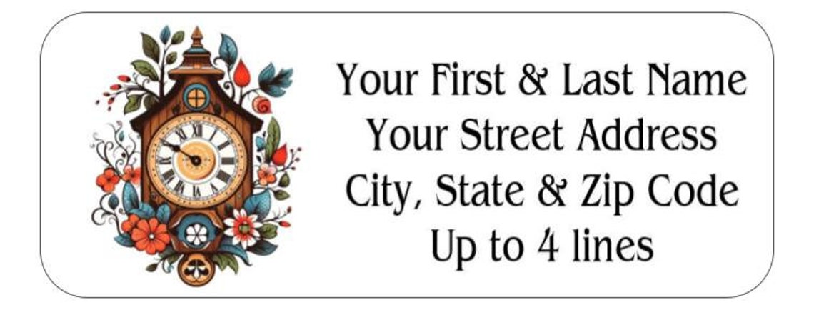 Address Labels Folk Art Cuckoo Clock Bird Flowers Return Mailing ...