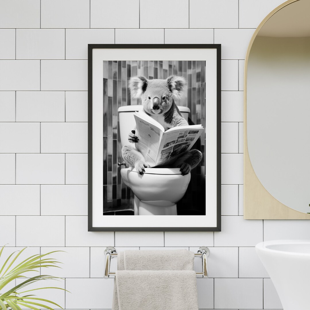Koala Bear on Toilet Printable Wall Art | Koala Reading Paper | Koala ...