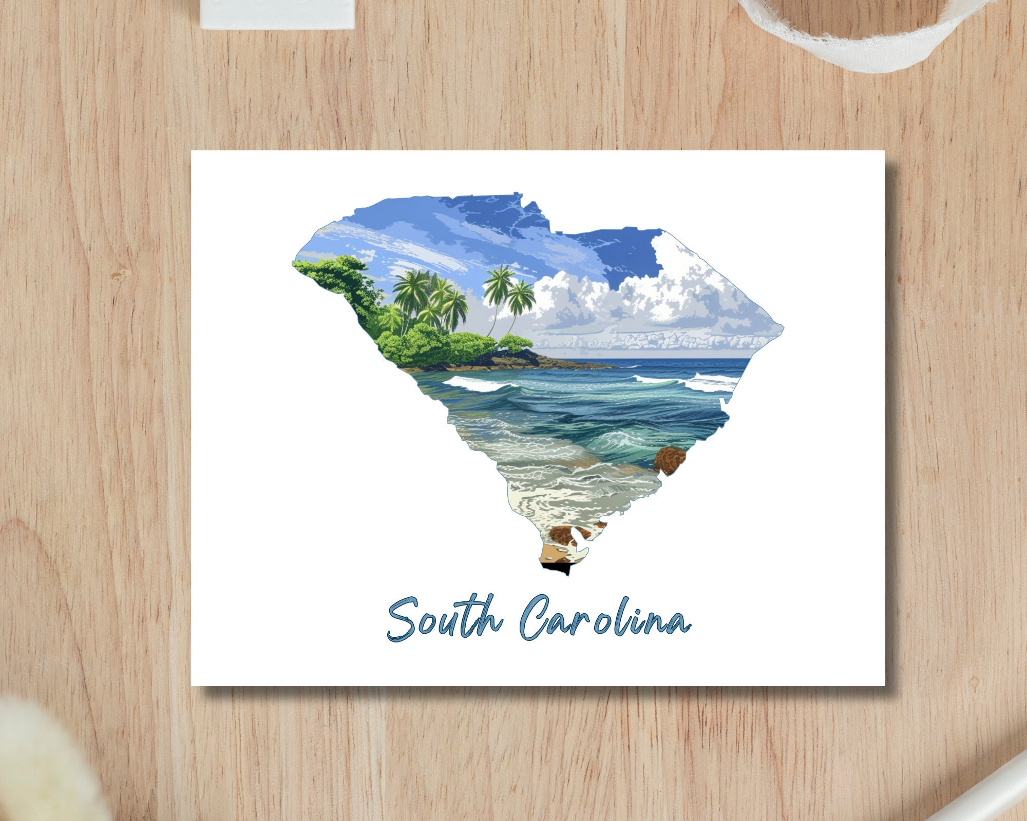 South Carolina State Wall Art Print - Beach, Coastal SC State Map ...
