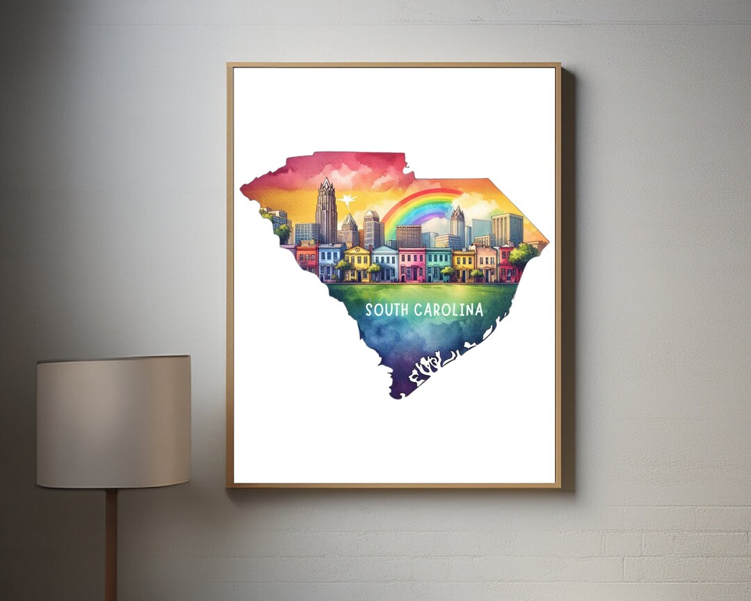 South Carolina State Wall Art Print - Charleston SC State Map Outline ...