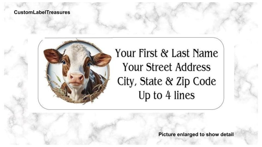 Set of 150 Cow Baby Calf Round Design Primitive Return Mailing Address ...