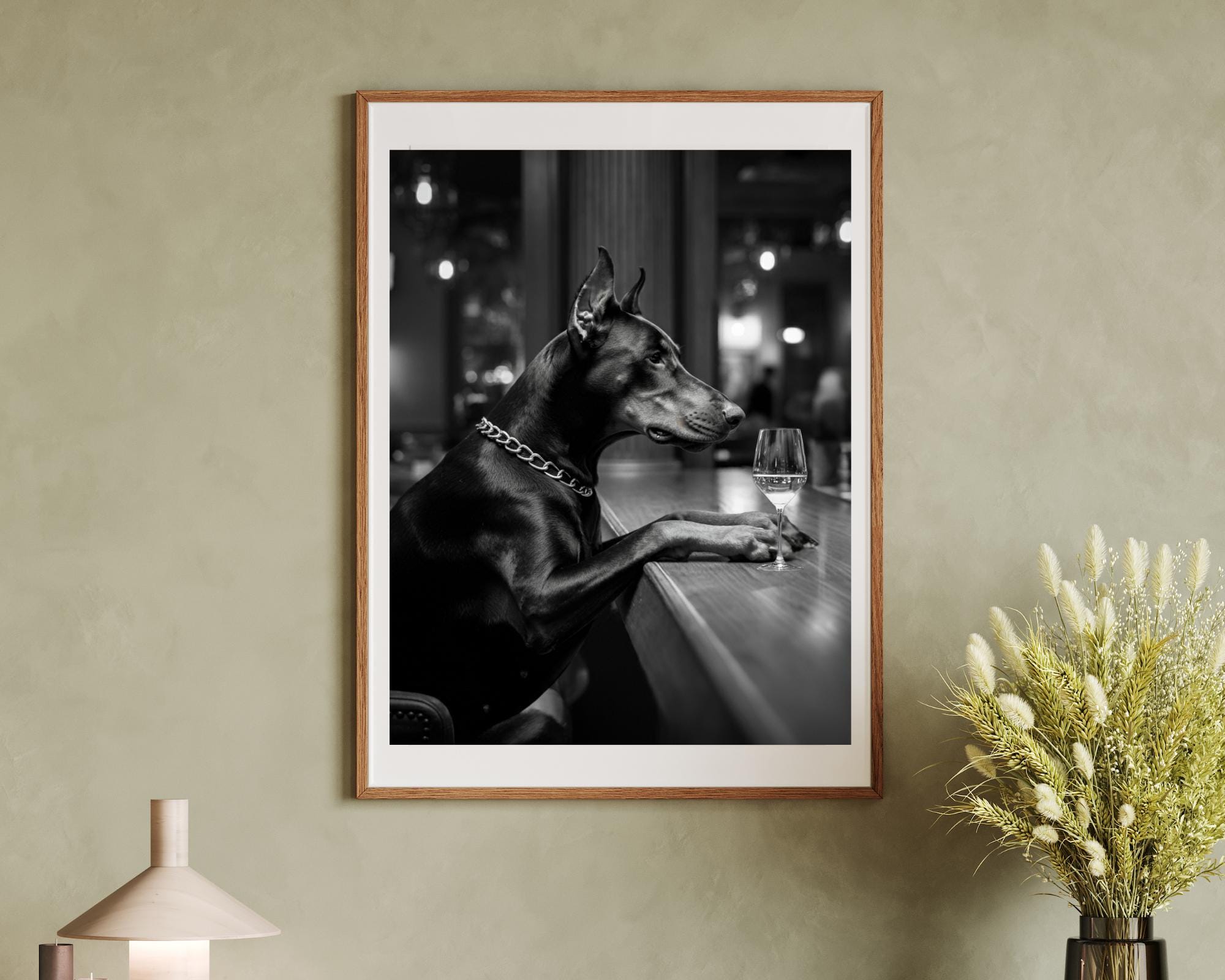 Doberman Pinscher Dog, Alcohol Wall Art, Dobie Dog Decor, Bar Cart ...