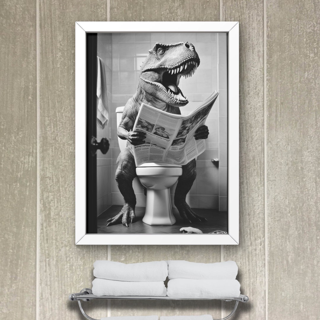 T-rex Dinosaur Bathroom Printable Wall Art Dino on Toilet Reading ...