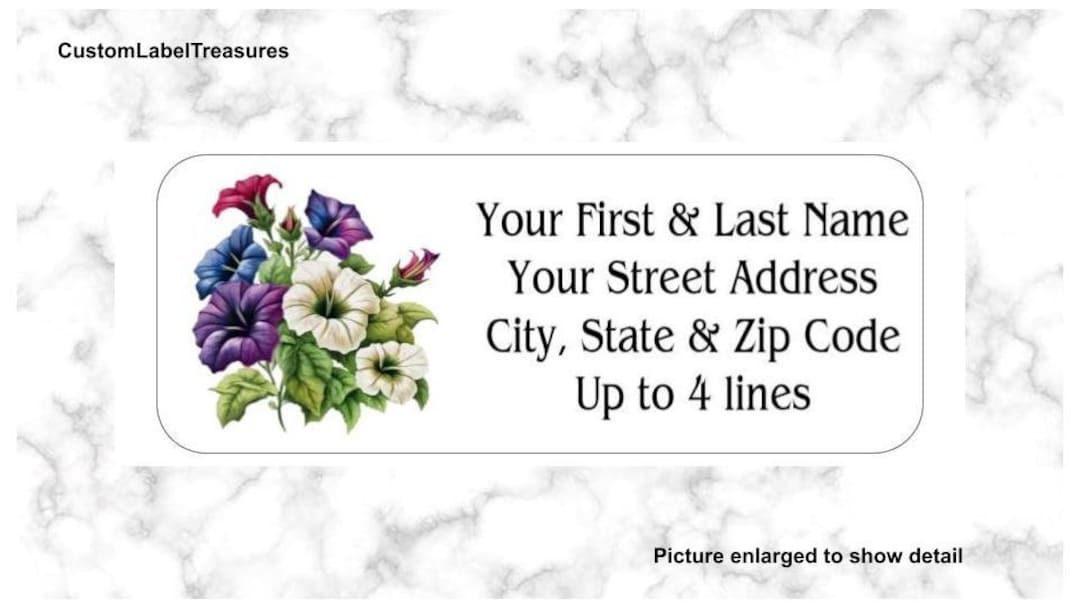 Set of 150 Beautiful Petunia Flowers Return Mailing Address Labels ...
