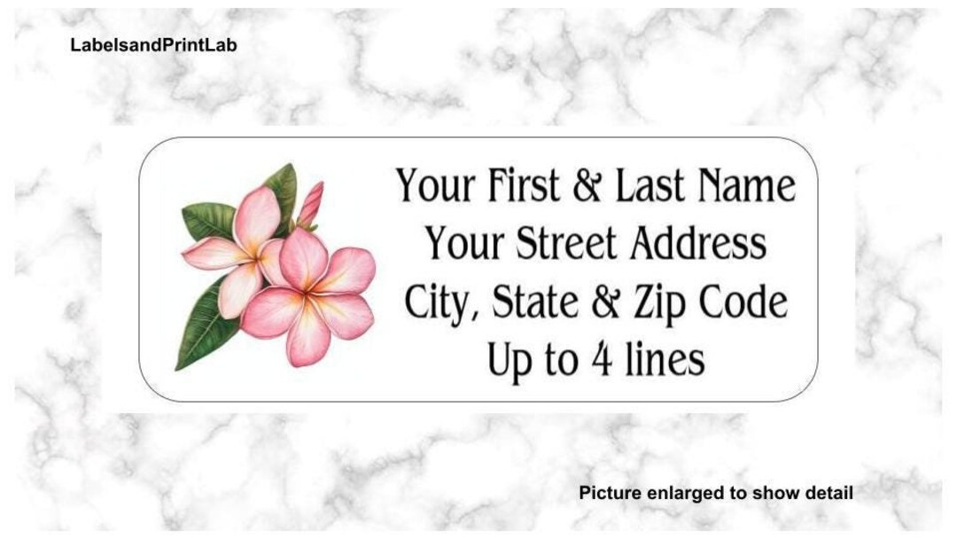 Pink Plumeria Flower Address Labels, Floral Art Return Mailing Labels ...